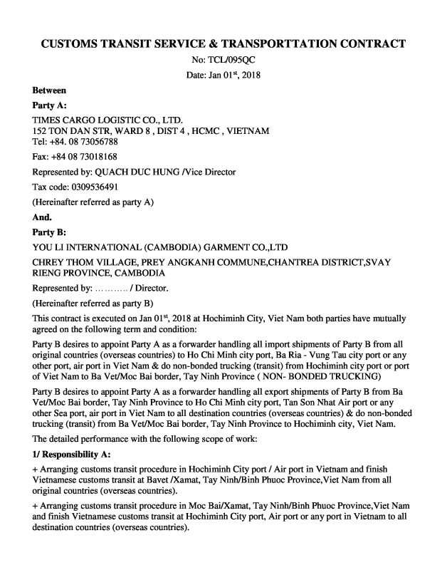 Transit customs clearance - Trucking and Cross border to Cambodia