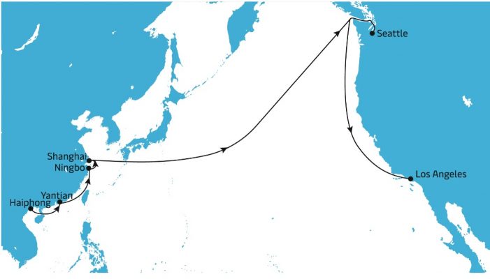 Pacific route : through north pacific ocean (Vietnam to USA)